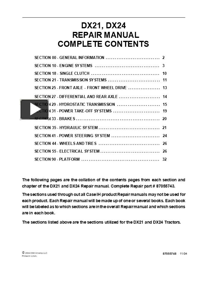 CASE IH DX24 Tractor Service Repair Manual Instant Download ...