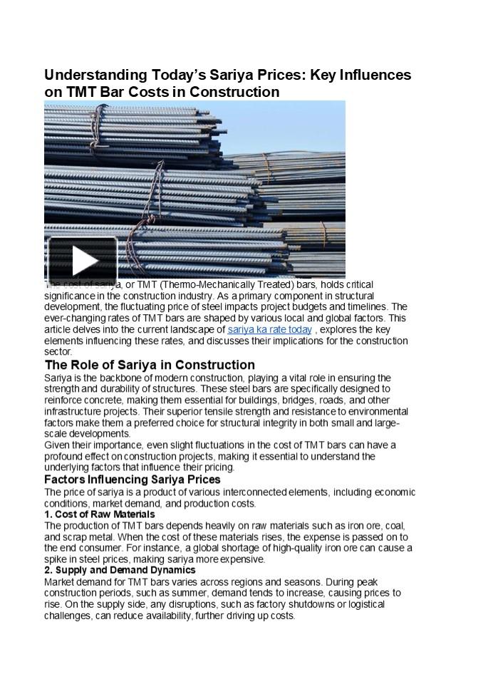 Understanding Today’s Sariya Prices: Key Influences on TMT Bar Costs in ...