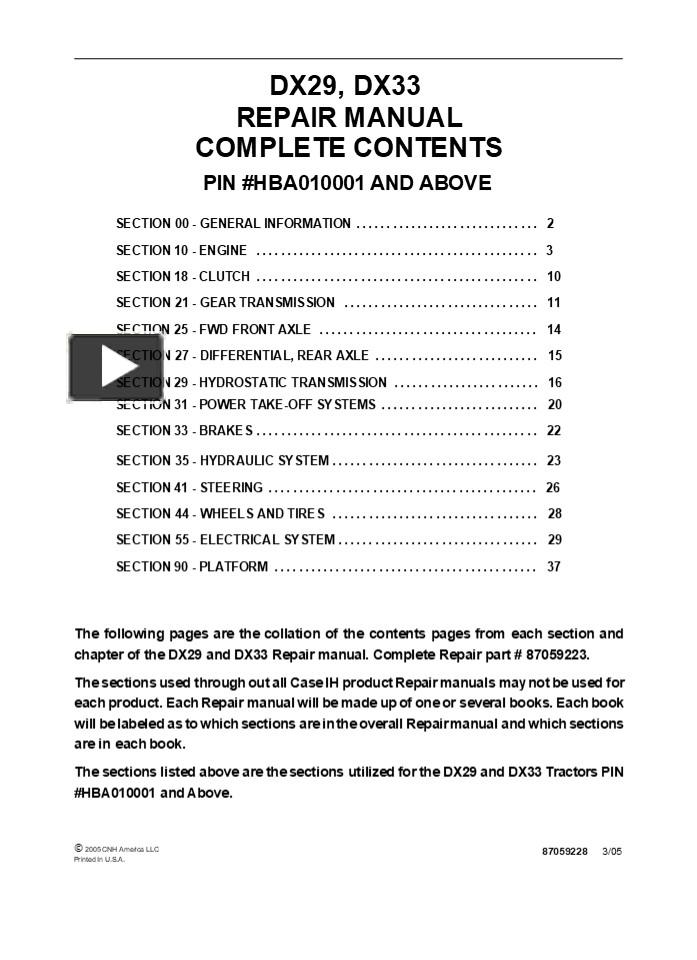 CASE IH DX29, DX33 Tractor Service Repair Manual Instant Download ...