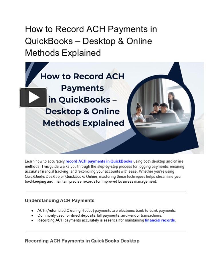 How to Record ACH Payments in QuickBooks – Desktop & Online Methods ...