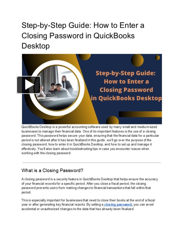 Step-by-Step Guide: How to Enter a Closing Password in QuickBooks ...