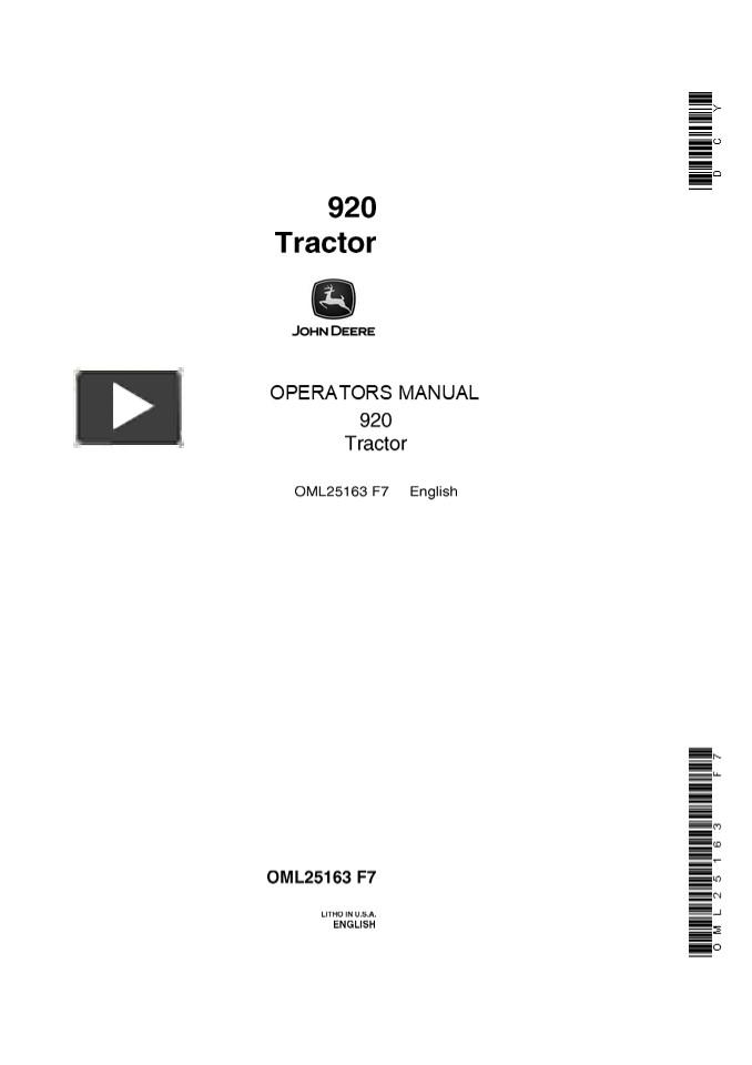 John Deere 920 Tractor Operator’s Manual Instant Download (Publication ...