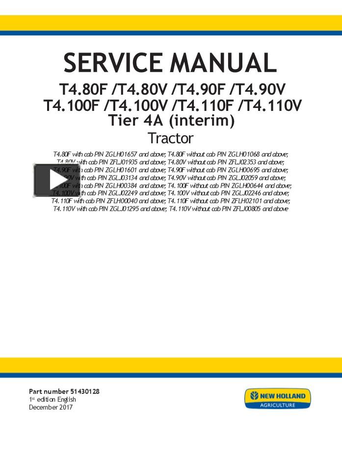 New Holland T4.80F with cab Tier 4A (interim) Tractor Service Repair ...