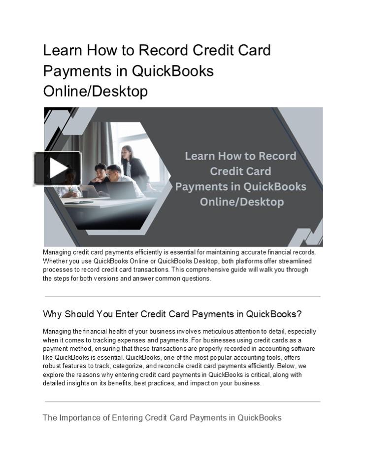 Learn How to Record Credit Card Payments in QuickBooks Online/Desktop ...