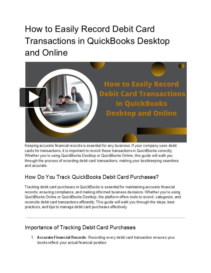 How to Easily Record Debit Card Transactions in QuickBooks Desktop and ...