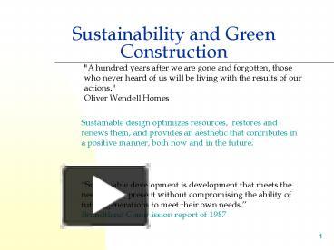 Sustainability and Green Construction presentation | free to view