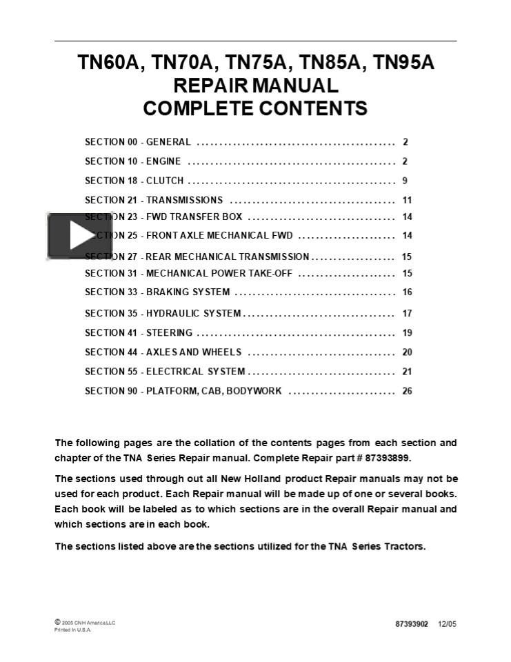 New Holland TN70A Tractor Service Repair Manual Instant Download ...