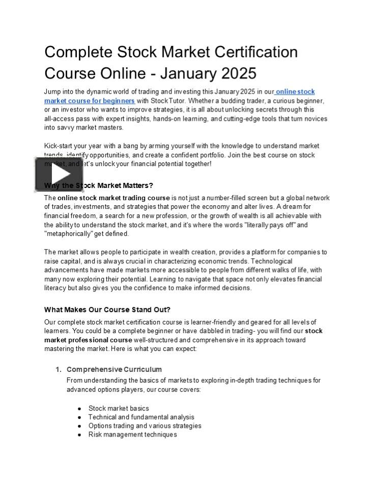 Complete Stock Market Certification Course Online - January 2025 ...