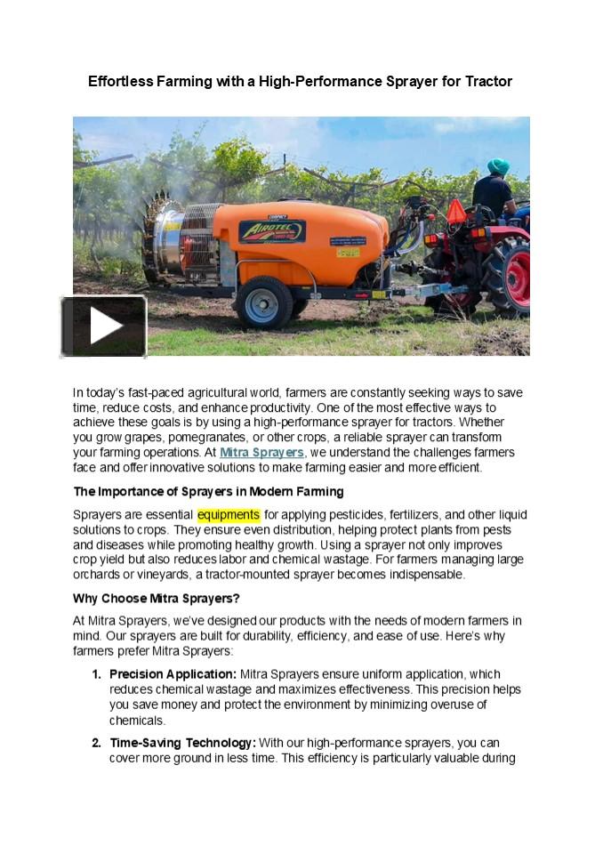 PPT – Effortless Farming with a High-Performance Sprayer for Tractor ...