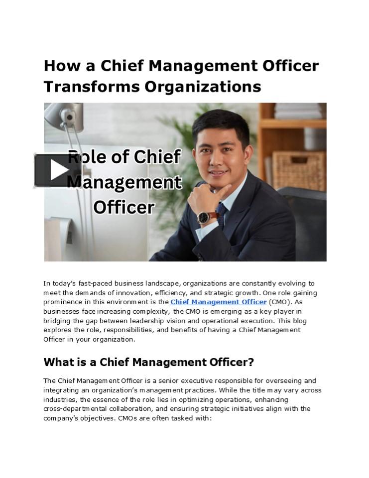 Role of a Chief Management Officer in Modern Businesses presentation ...
