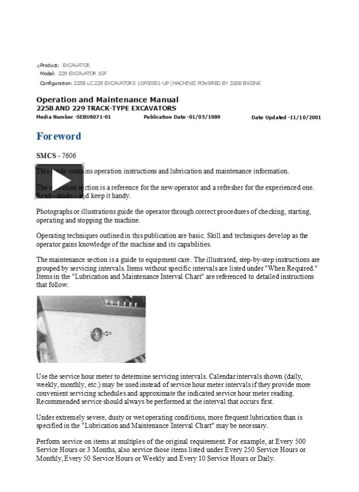 Caterpillar CAT 229 EXCAVATOR (1GF00001-UP) Operation and Maintenance ...