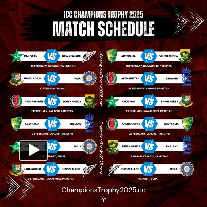 Printable ICC Champions Trophy 2025 Match Calendar for Fans ...
