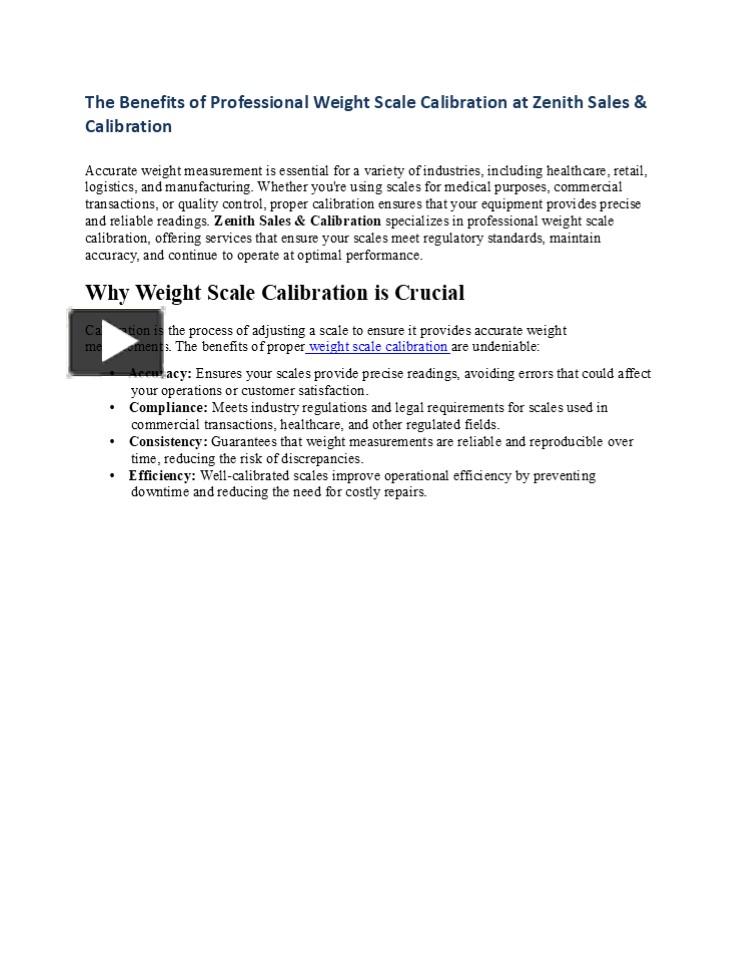 The Benefits of Professional Weight Scale Calibration at Zenith Sales ...