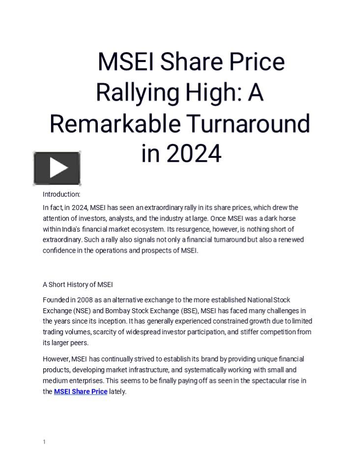 PPT – Discover the Optimal MSEI Share Price Exclusively at Planify ...