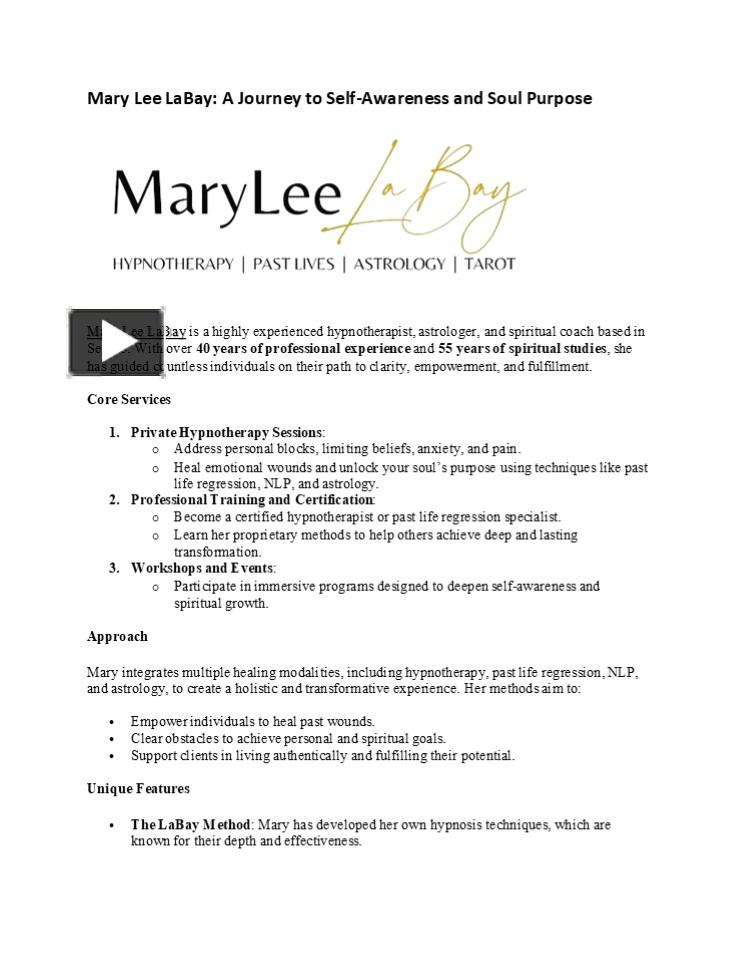 PPT – Mary Lee LaBay: Clinical Hypnotherapist, Past Life Regressionist ...
