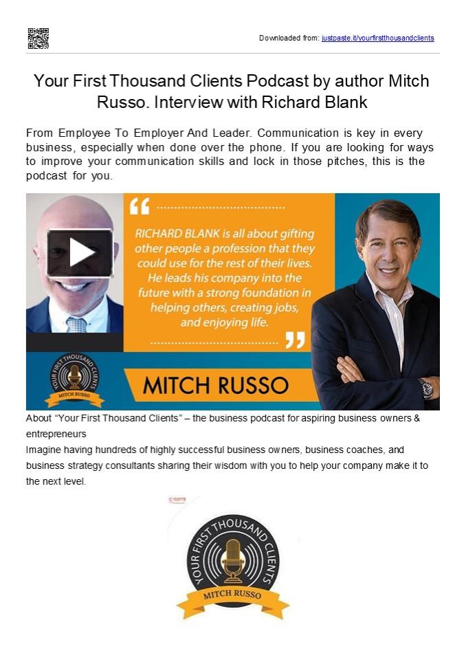 PPT – Your First Thousand Clients Podcast by author Mitch Russo ...