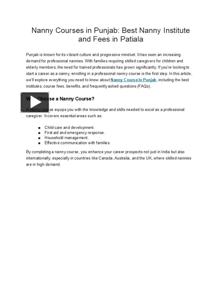 Best Nanny Course in Patiala | MNII - Trusted Nanny Training Institute ...