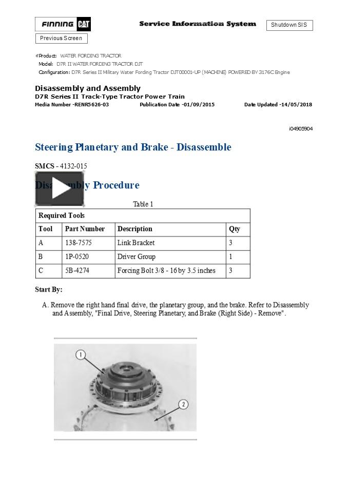 Caterpillar Cat D7R II WATER FORDING TRACTOR (Prefix DJT) Service ...