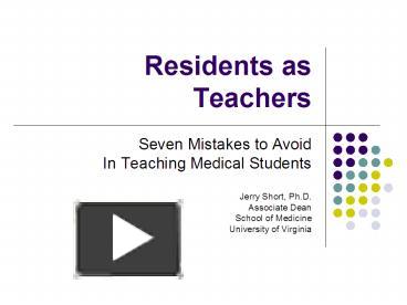 Residents as Teachers presentation | free to view