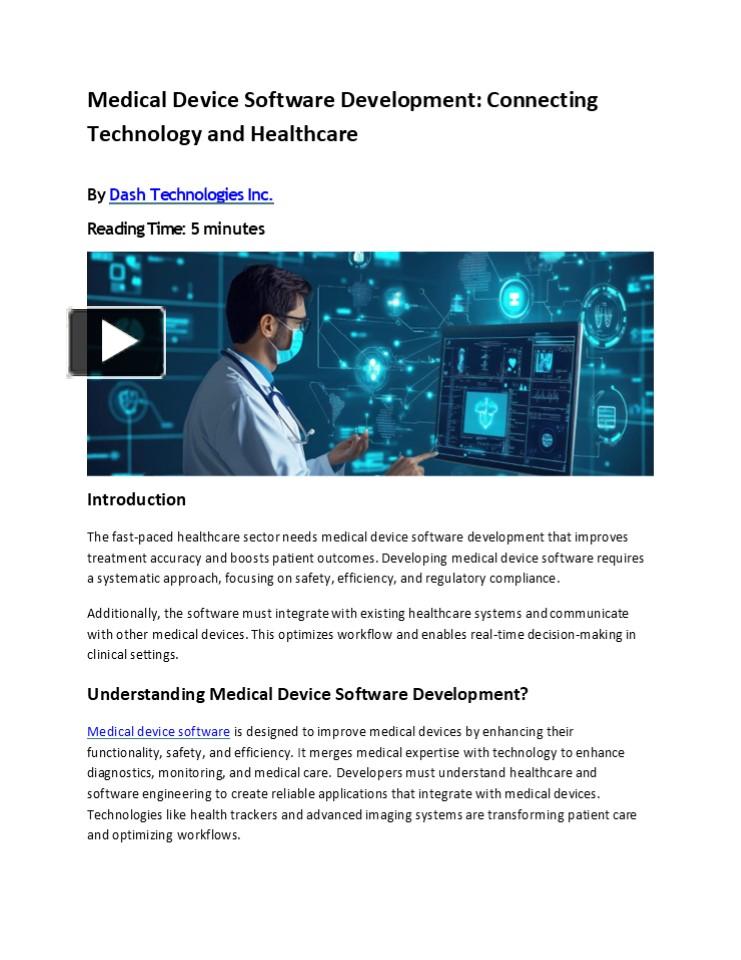 Medical Device Software Development: Connecting Technology and ...