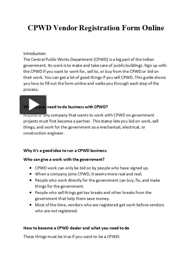 PPT – CPWD Vendor Registration Form Online PowerPoint presentation ...