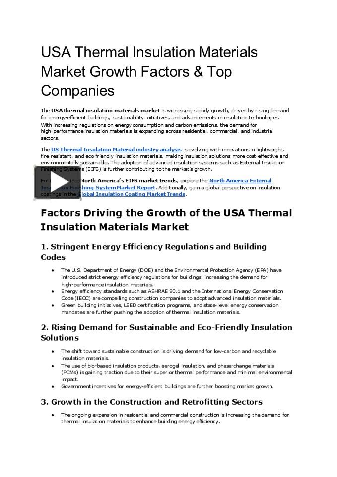 USA Thermal Insulation Materials Market Growth Factors & Top Companies ...