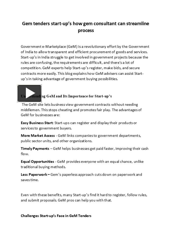 PPT – Gem tenders start-up’s how gem consultant can streamline process ...