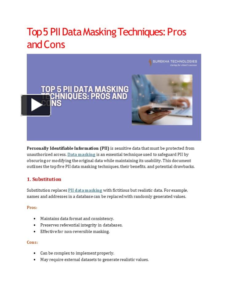 Top 5 PII Data Masking Techniques presentation | free to download