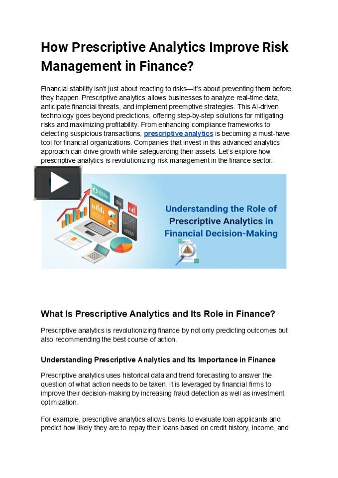 How Prescriptive Analytics Improve Risk Management in Finance ...