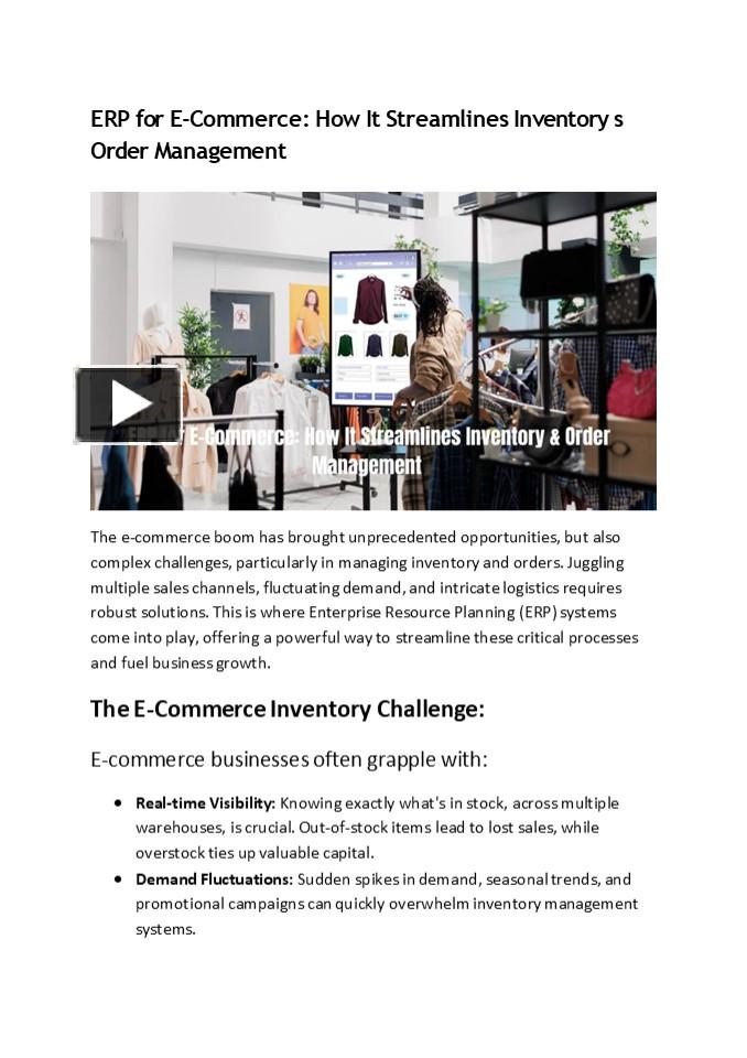 ERP for E-Commerce: How It Streamlines Inventory & Order Management ...