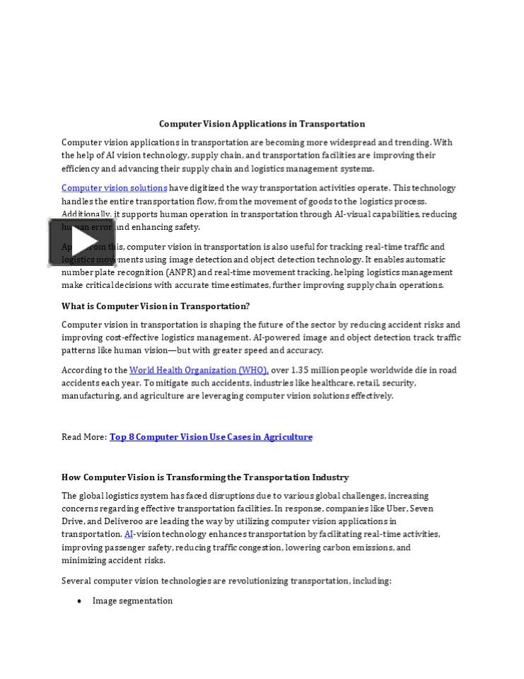 PPT – Computer Vision in Transportation: AI-Powered Solutions for Smart ...