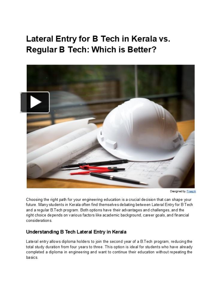 Lateral Entry for B Tech in Kerala vs. Regular B Tech: Which is Better ...
