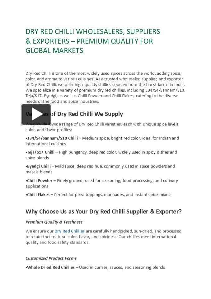 PPT – Dry Red Chilli Wholesalers, Suppliers & Exporters – Premium ...
