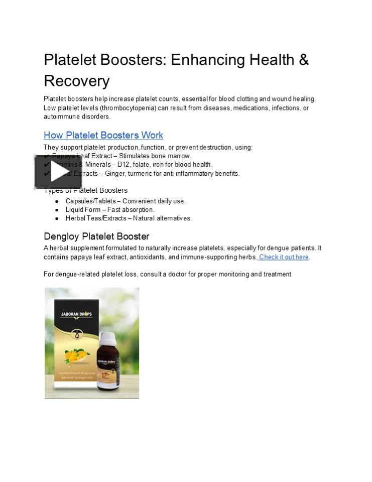 PPT – Platelet Boosters: Enhancing Health & Recovery PowerPoint ...
