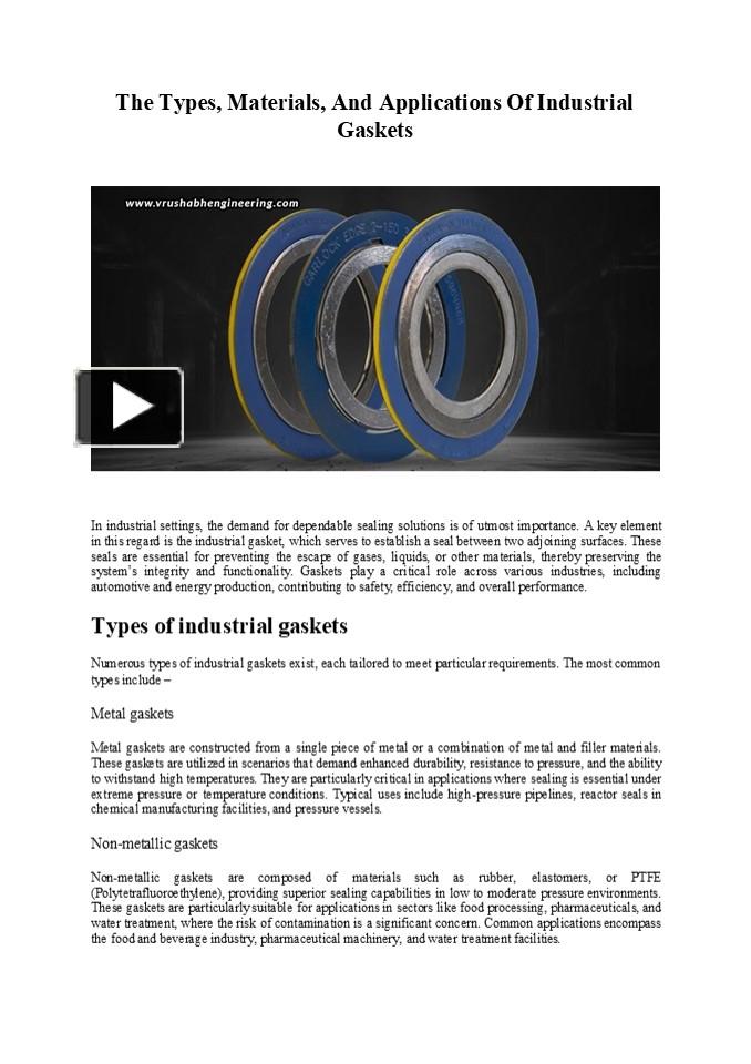 PPT – The Types, Materials, And Applications Of Industrial Gaskets ...