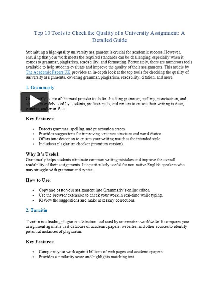 Top 10 Tools to Check the Quality of a University Assignment: A ...