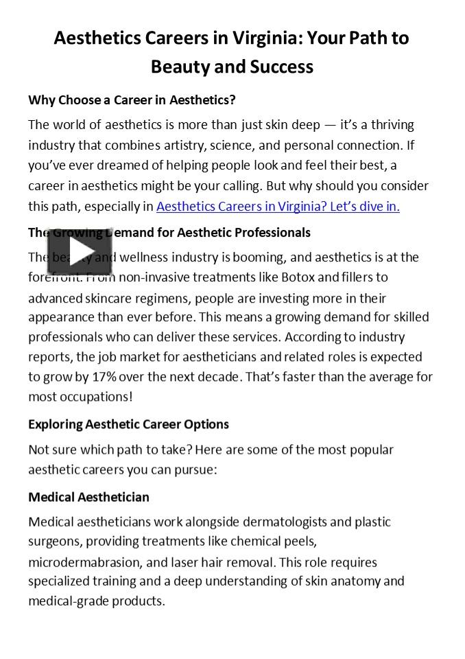 PPT – Aesthetics Careers in Virginia PowerPoint presentation | free to ...