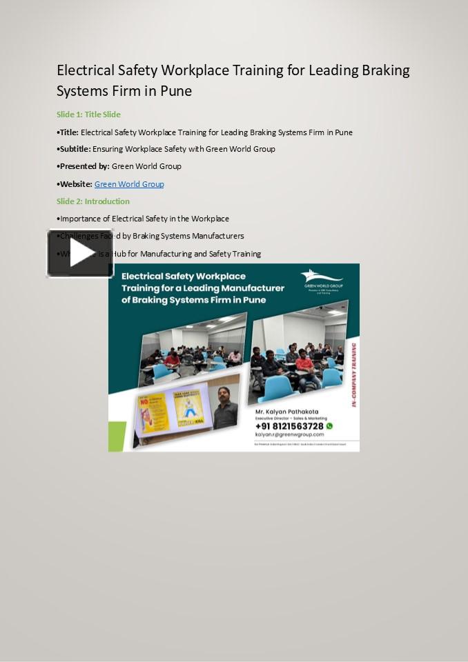 PPT – Electrical Safety Workplace Training in Pune PowerPoint ...