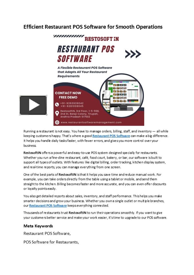 Efficient Restaurant POS Software for Smooth Operations presentation ...