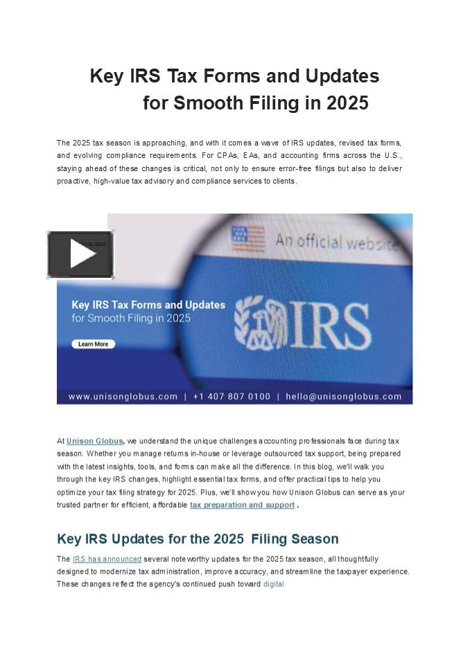 Key IRS Tax Forms and Updates for Smooth Filing in 2025 presentation ...