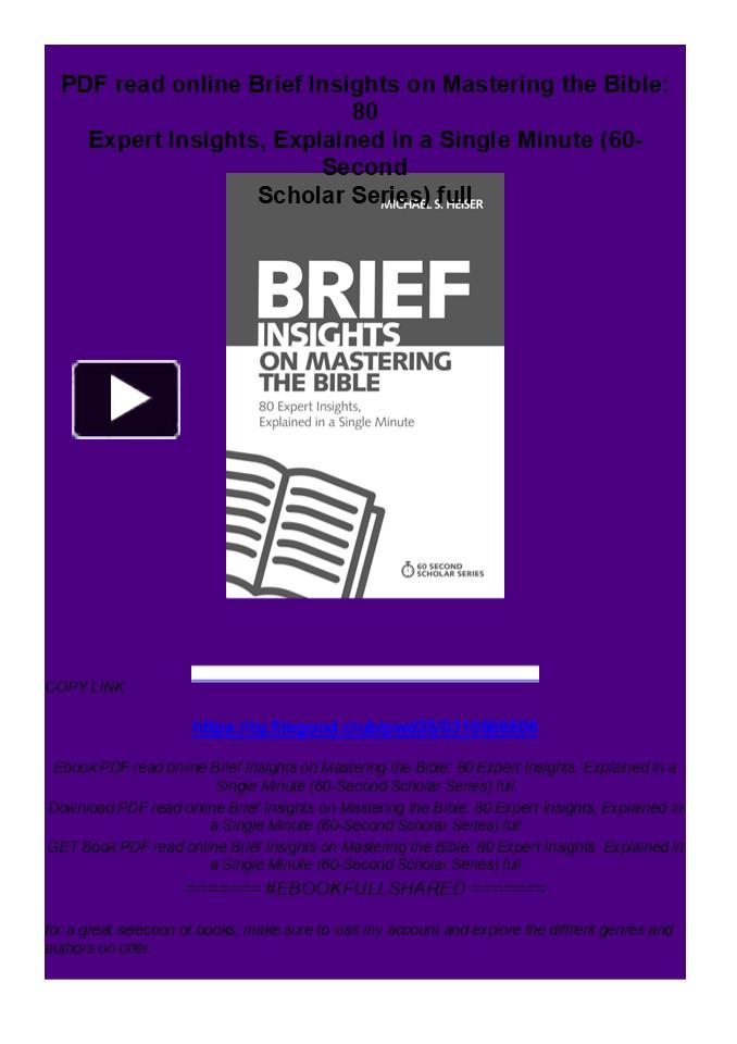 PDF read online Brief Insights on Mastering the Bible: 80 Expert ...