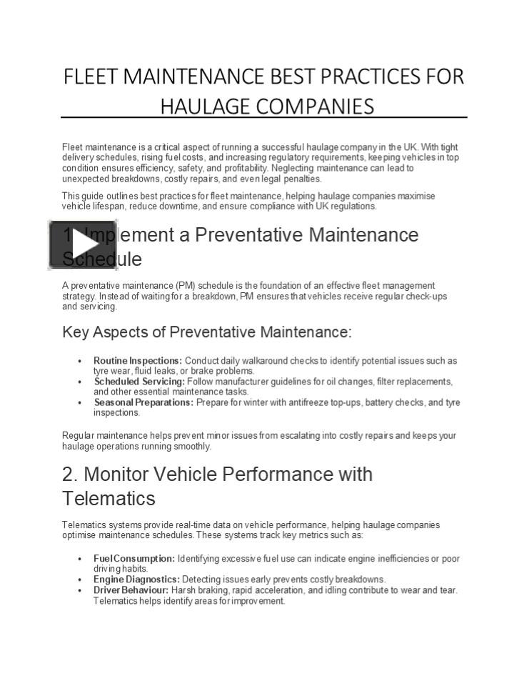 PPT – FLEET MAINTENANCE BEST PRACTICES FOR HAULAGE COMPANIES PowerPoint ...