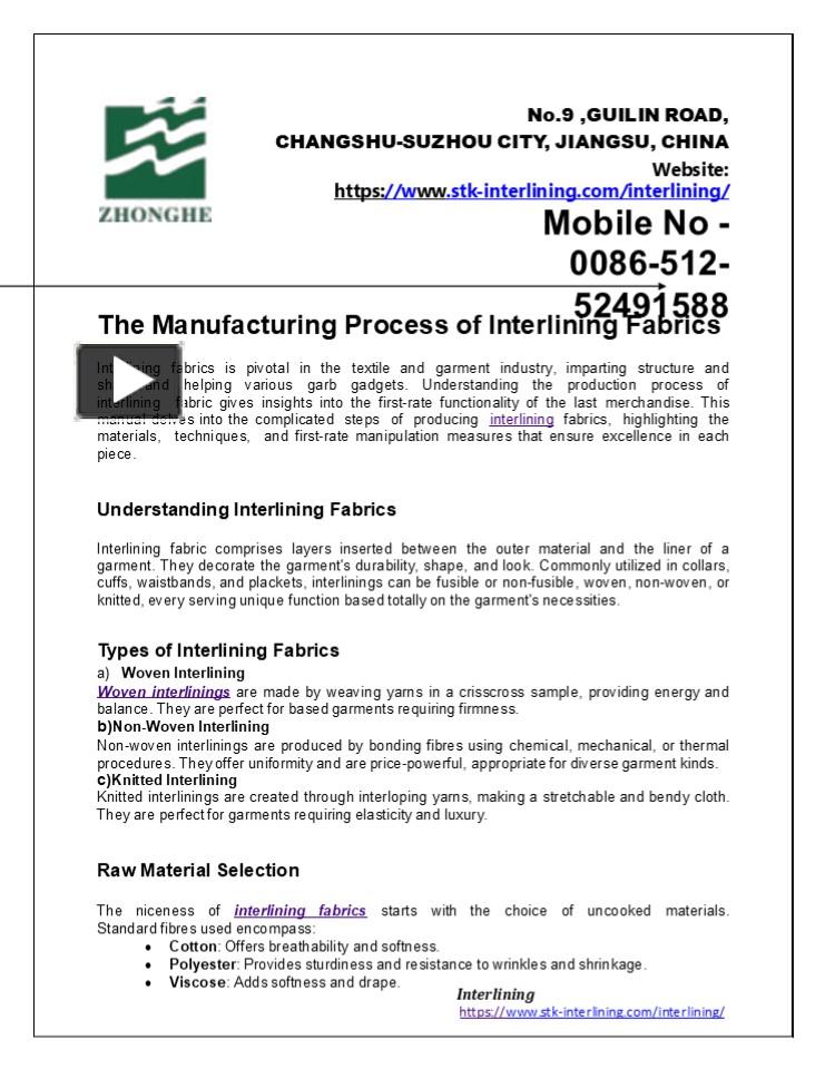 The Manufacturing Process of Interlining Fabrics presentation | free to ...