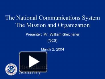 PPT – The National Communications System The Mission and Organization ...