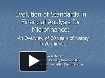Evolution of Standards in Financial Analysis for Microfinance ...