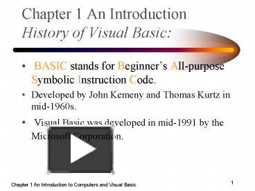 Chapter 1 An Introduction History of Visual Basic: presentation | free ...