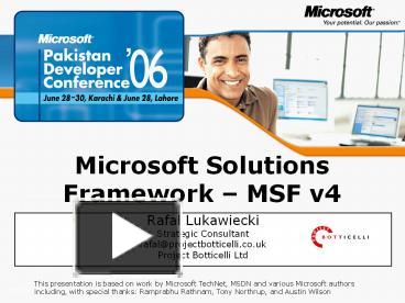 Microsoft Solutions Framework presentation | free to view