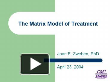 The Matrix Model of Treatment presentation | free to view