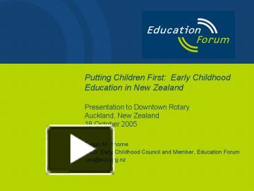 Putting Children First: Early Childhood Education in New Zealand ...