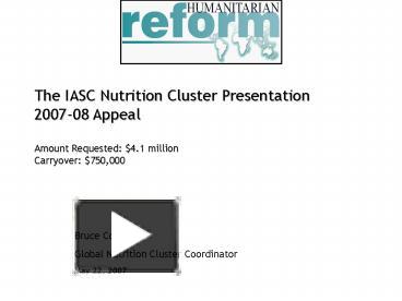 PPT – The IASC Nutrition Cluster Presentation PowerPoint presentation ...